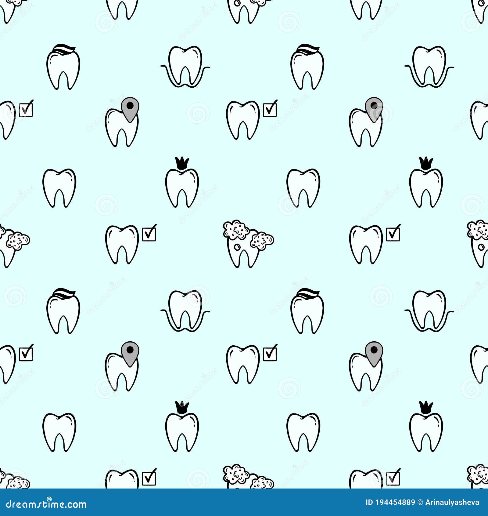 Tooth Icon Seamless Pattern Dental Treatment Isolated in White ...