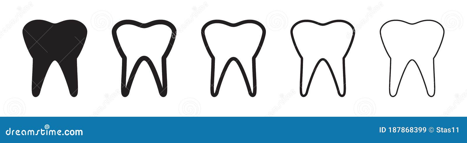 Tooth Icons in Five Different Versions in a Flat Design Stock Vector ...