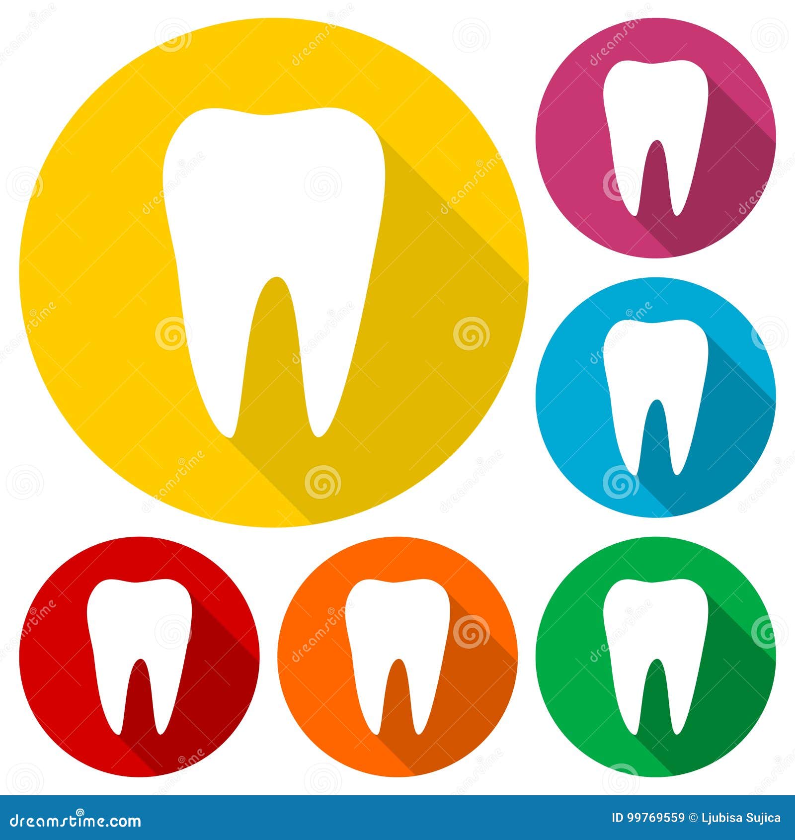 Tooth Icons Set with Long Shadow Stock Vector - Illustration of caries ...