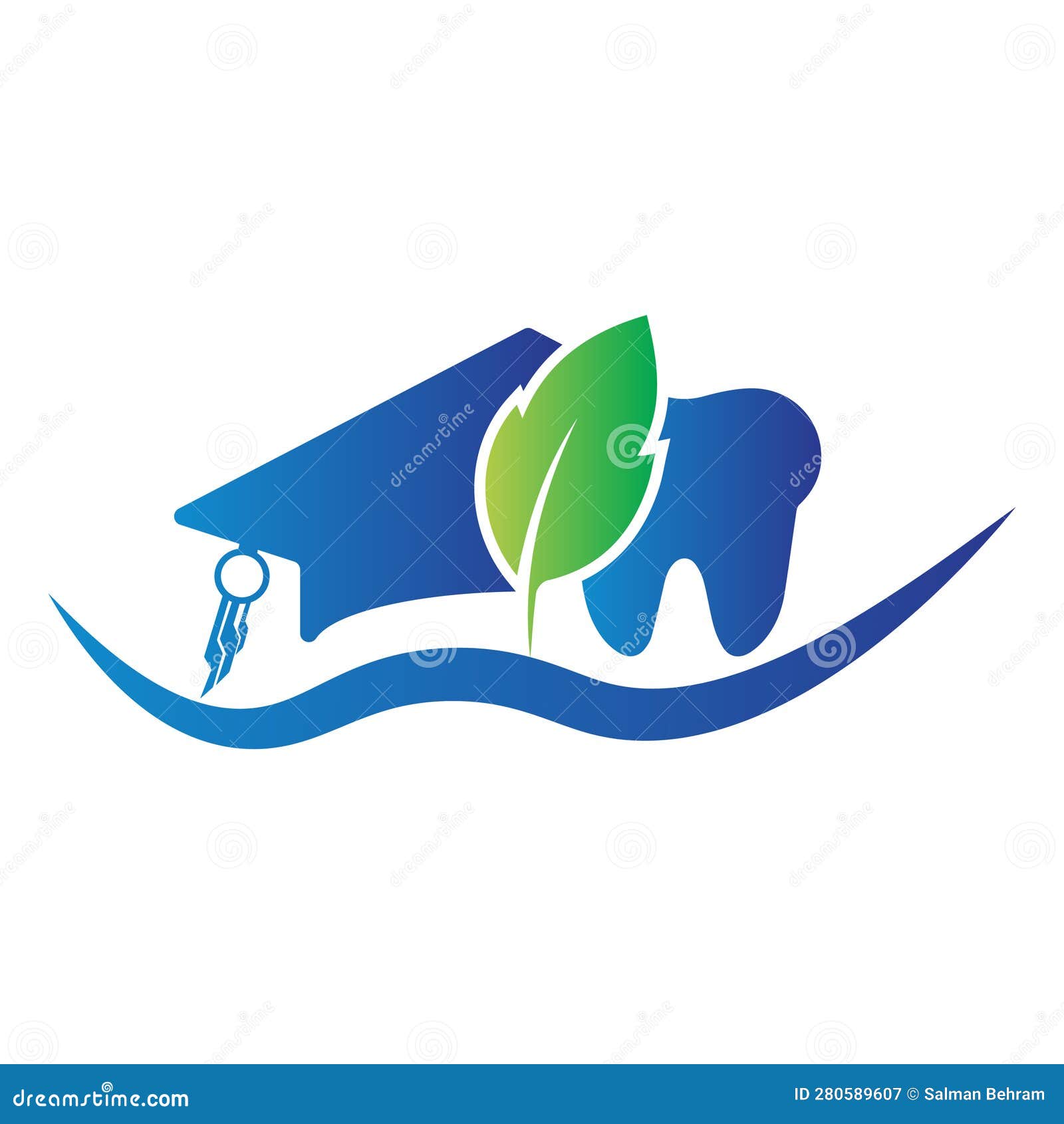Tooth Logo Dental Care with Education Cap and Leaf Vector Illustration ...