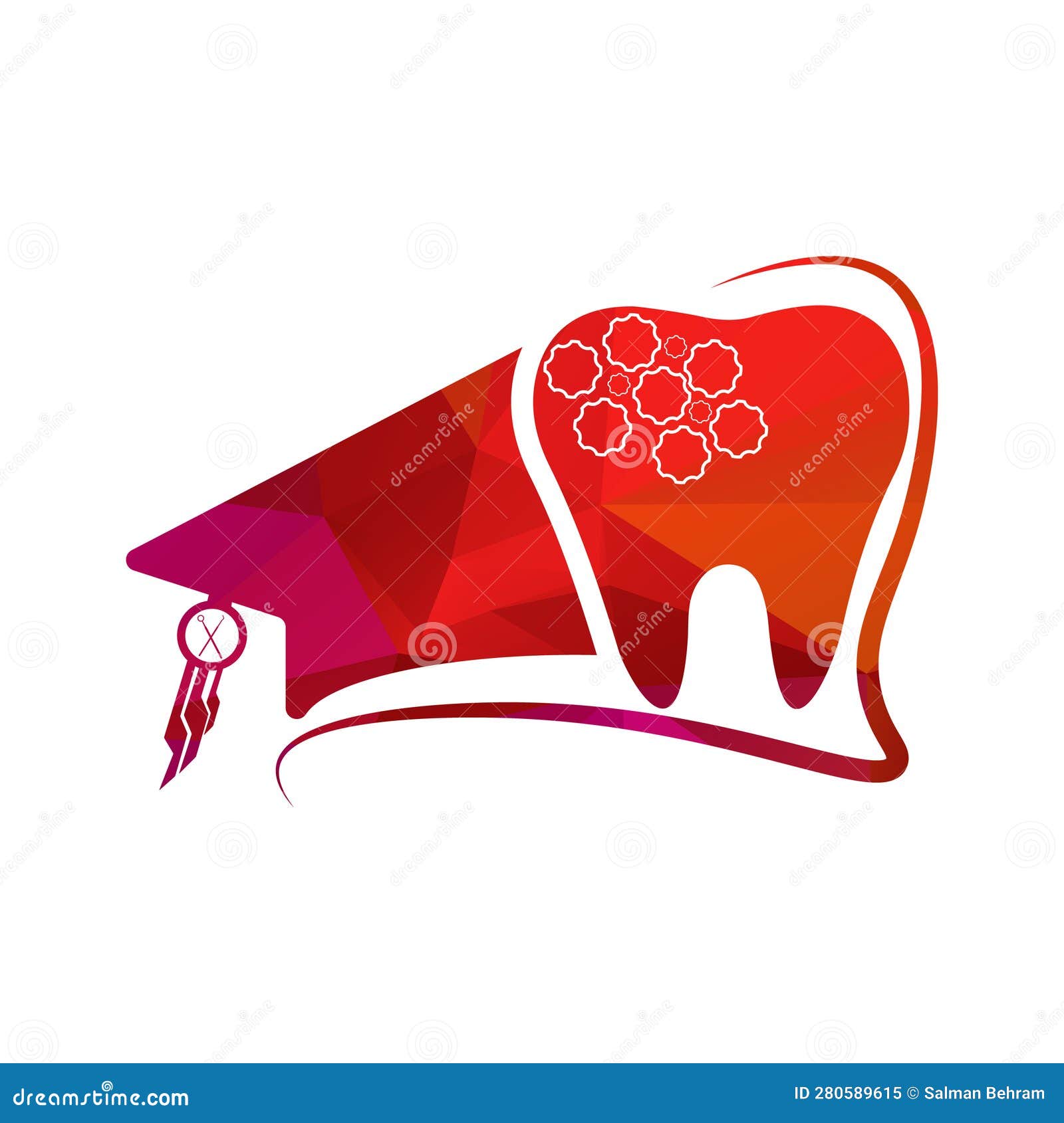 Tooth Logo Dental Care with Education Cap Shape Vector Illustration ...