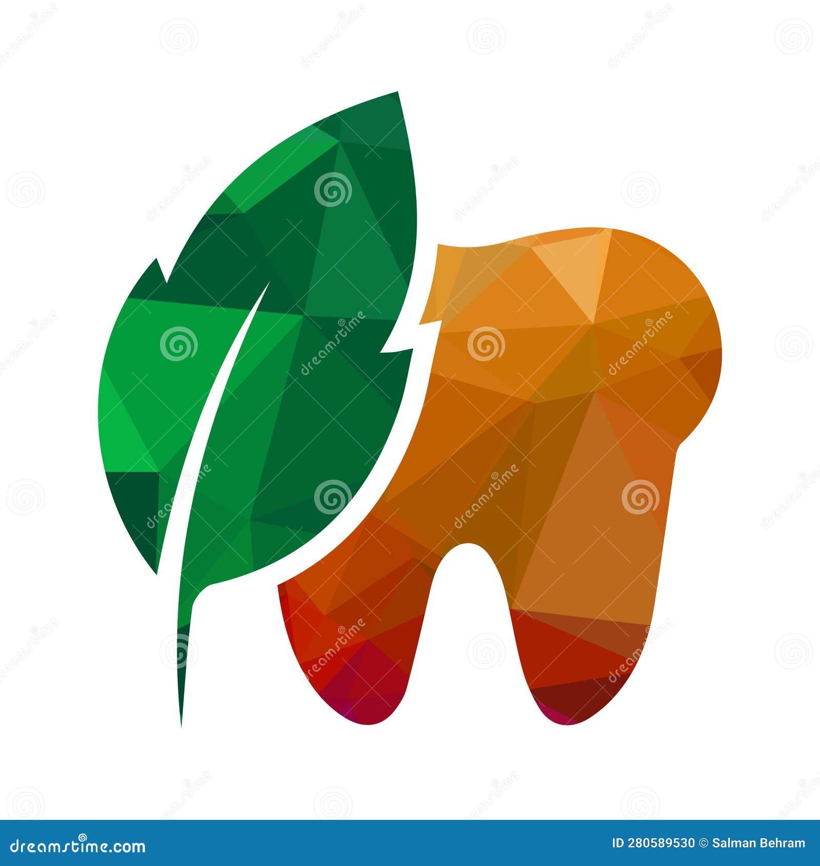 Tooth Logo Dental Care with Green Leaf Vector Illustration Stock Vector ...