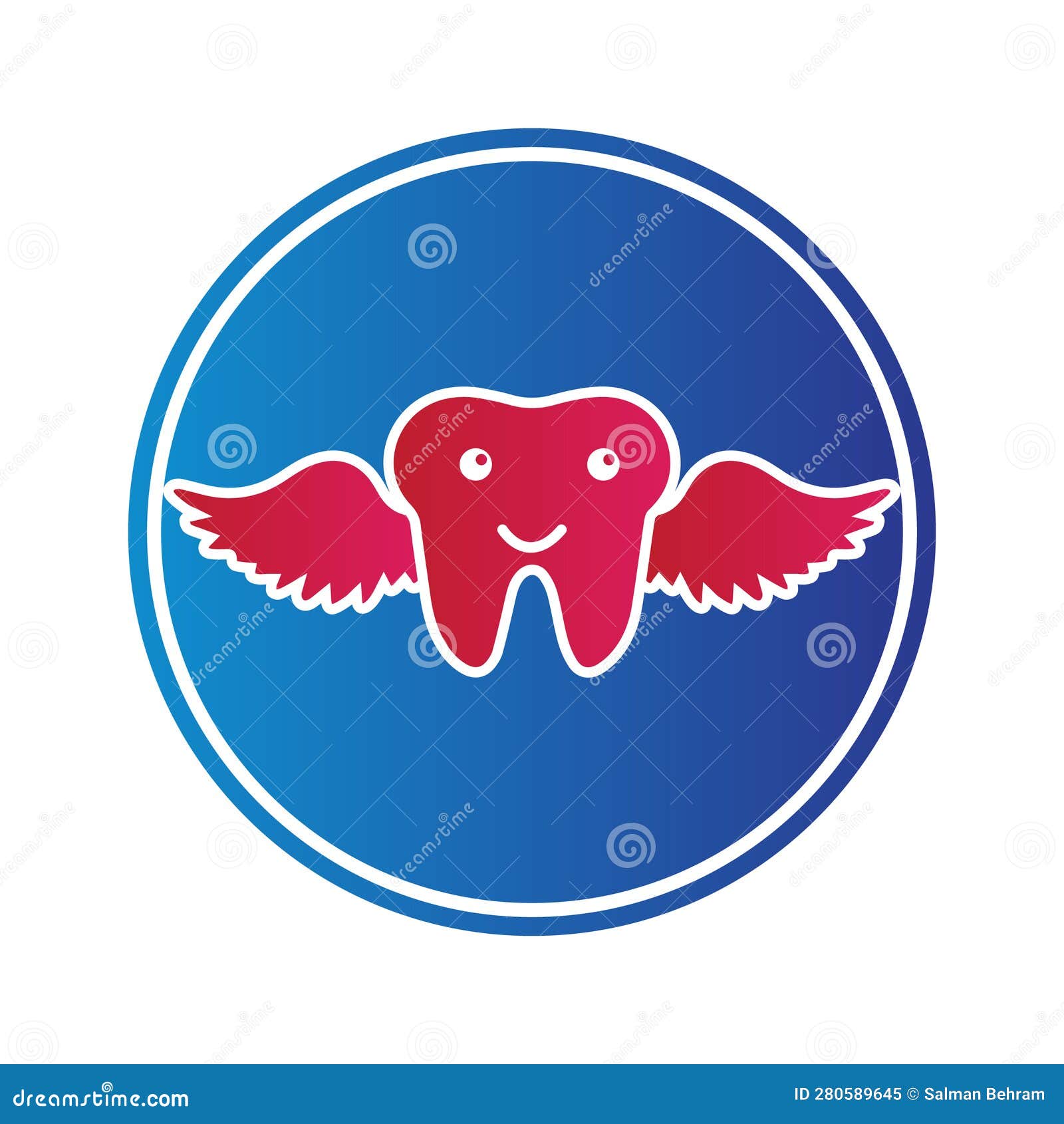 Tooth Logo with Wings Inside a Shape of Circle Vector Illustration ...