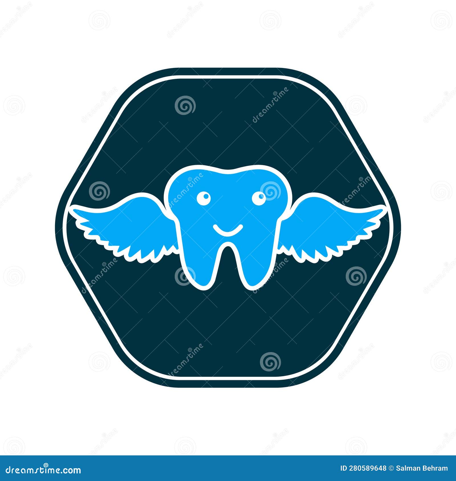 Tooth Logo with Wings Inside a Shape of Hexagon Vector Illustration ...