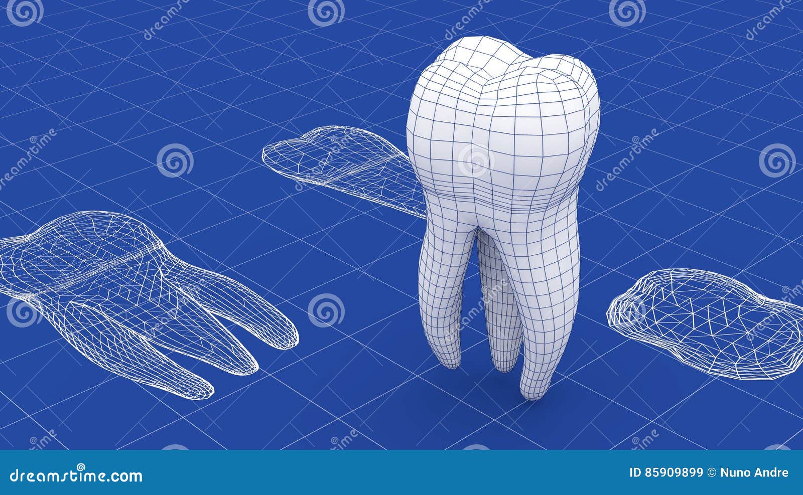 Tooth Mesh Over a Blueprint Stock Illustration - Illustration of mouth ...