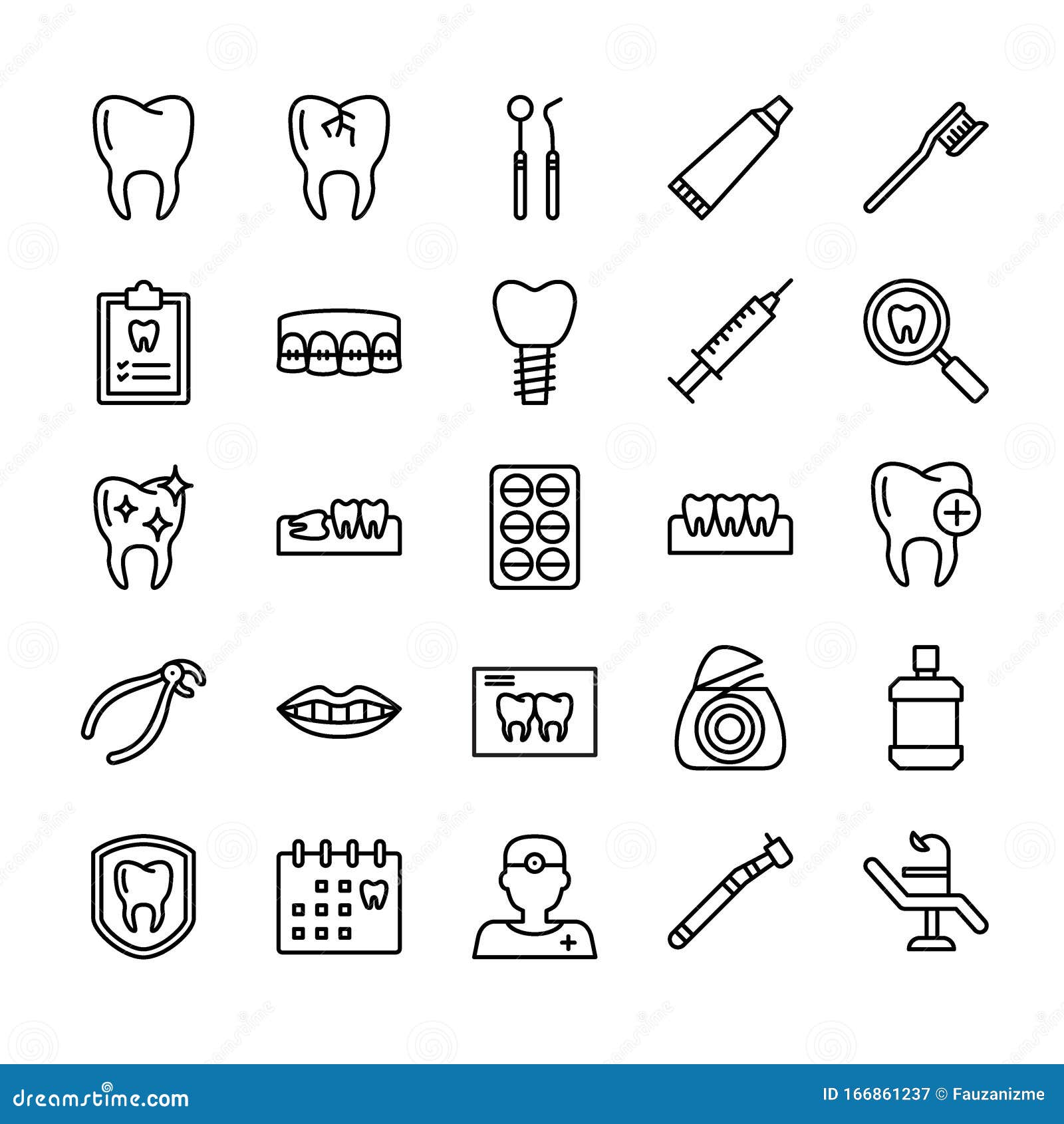 Tooth Outline Icon Set stock vector. Illustration of icons - 166861237