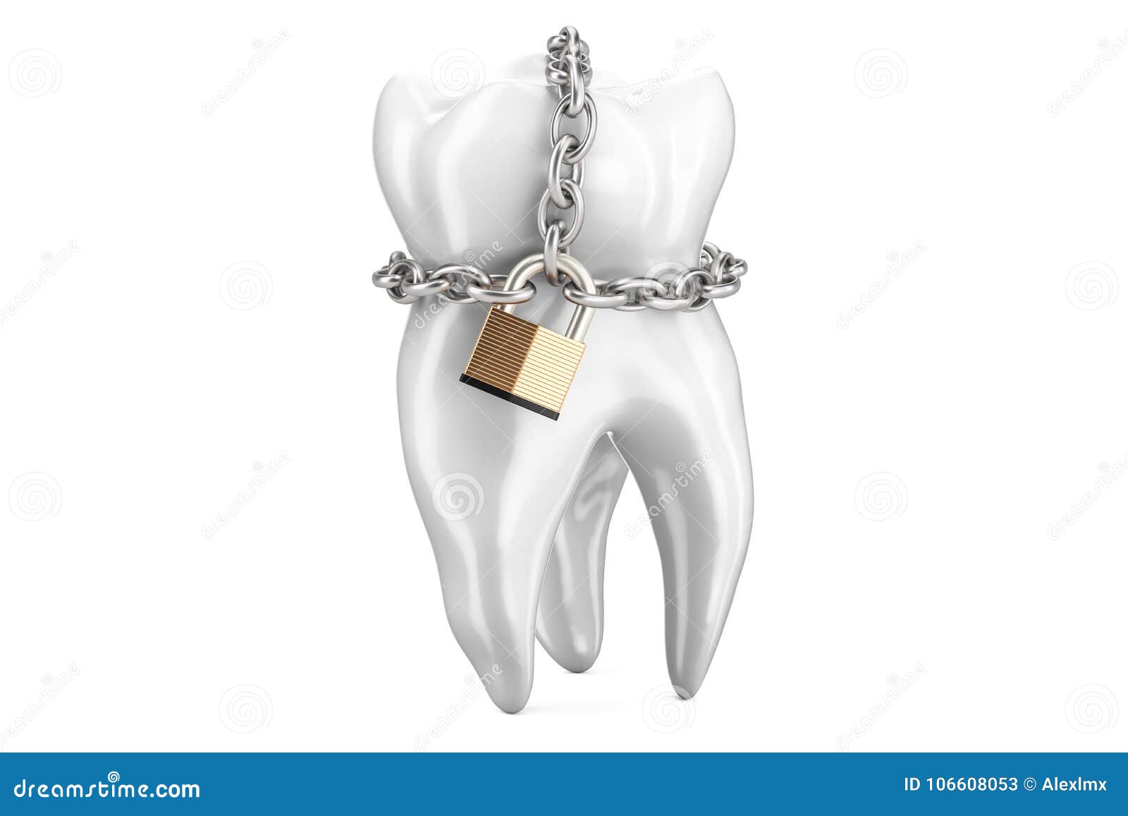 Tooth with Padlock and Chain. Teeth Protection Concept, 3D Rendering ...