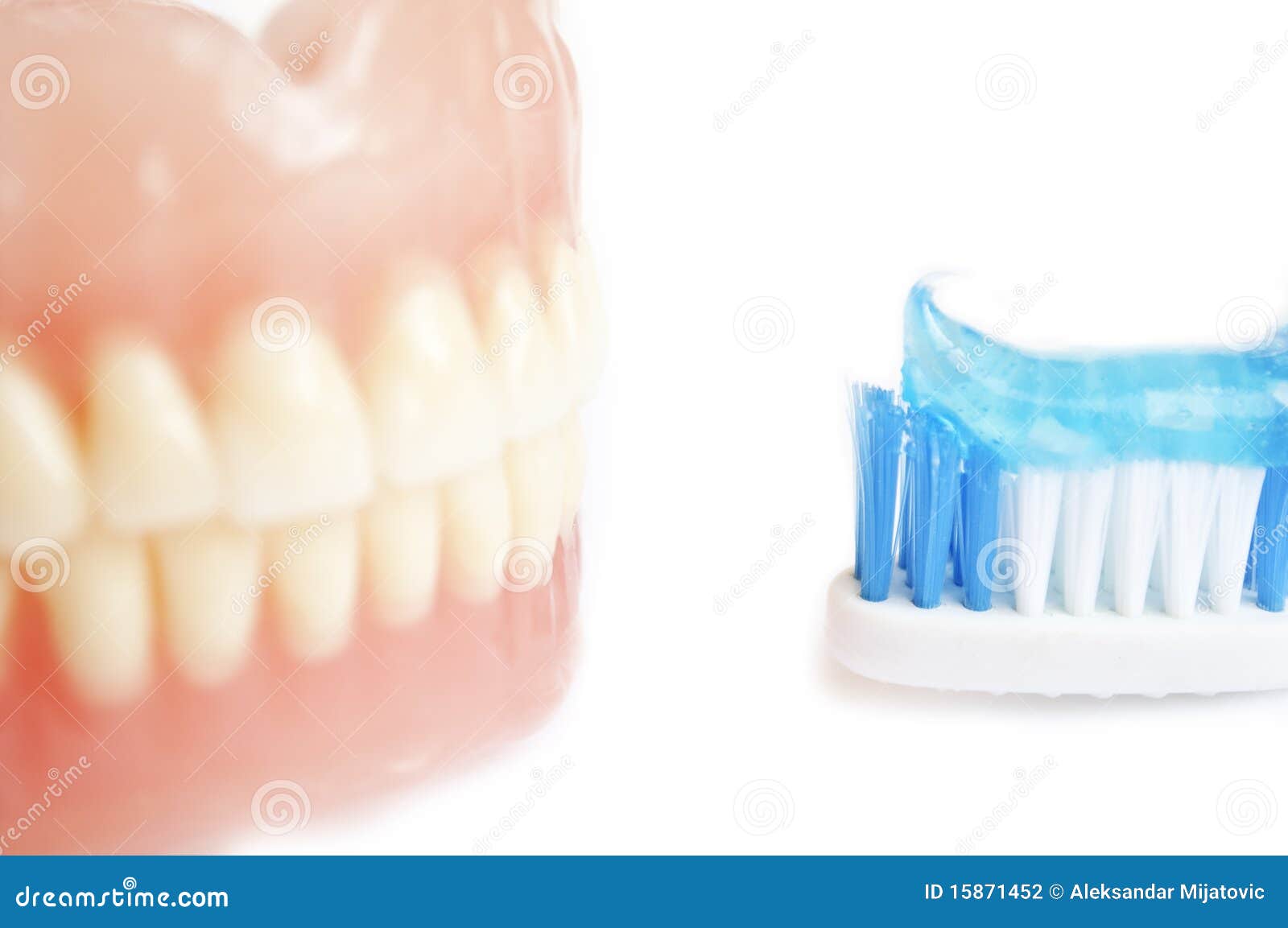 Tooth paste and denture stock photo. Image of morning - 15871452