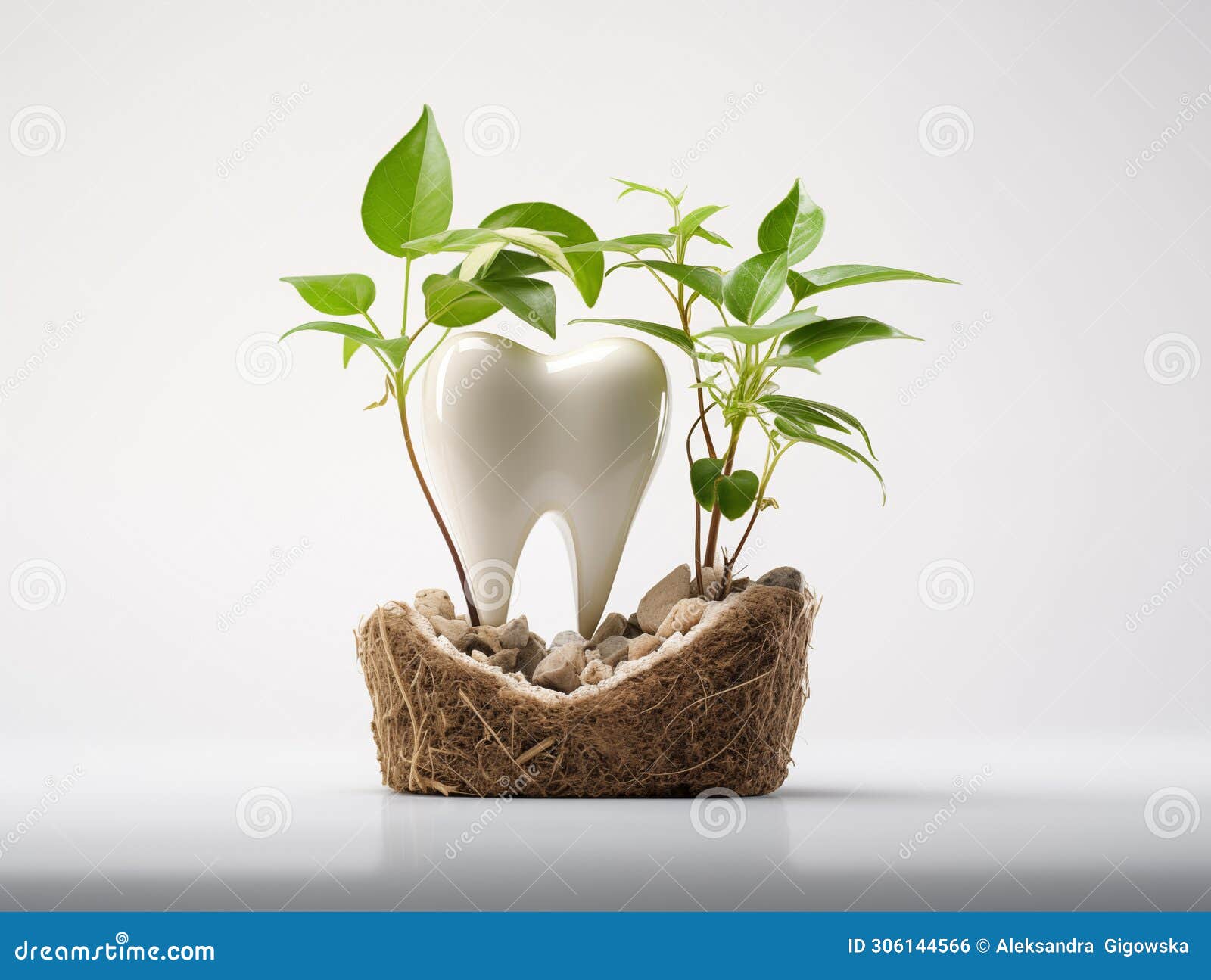 Tooth with Plants on the Ground Isolated Over Light Background. Stock ...
