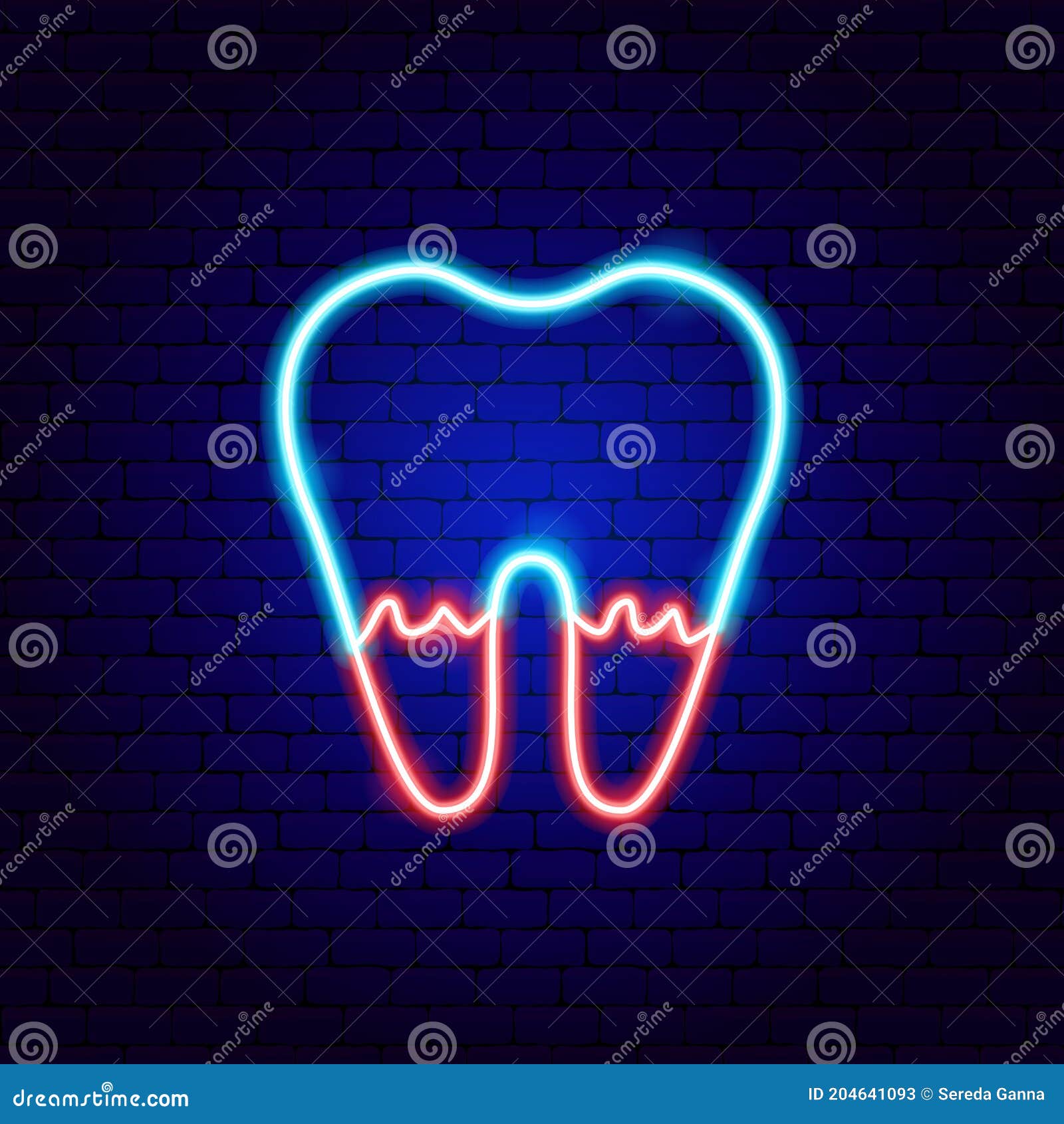 Tooth Root Neon Sign stock vector. Illustration of icon - 204641093