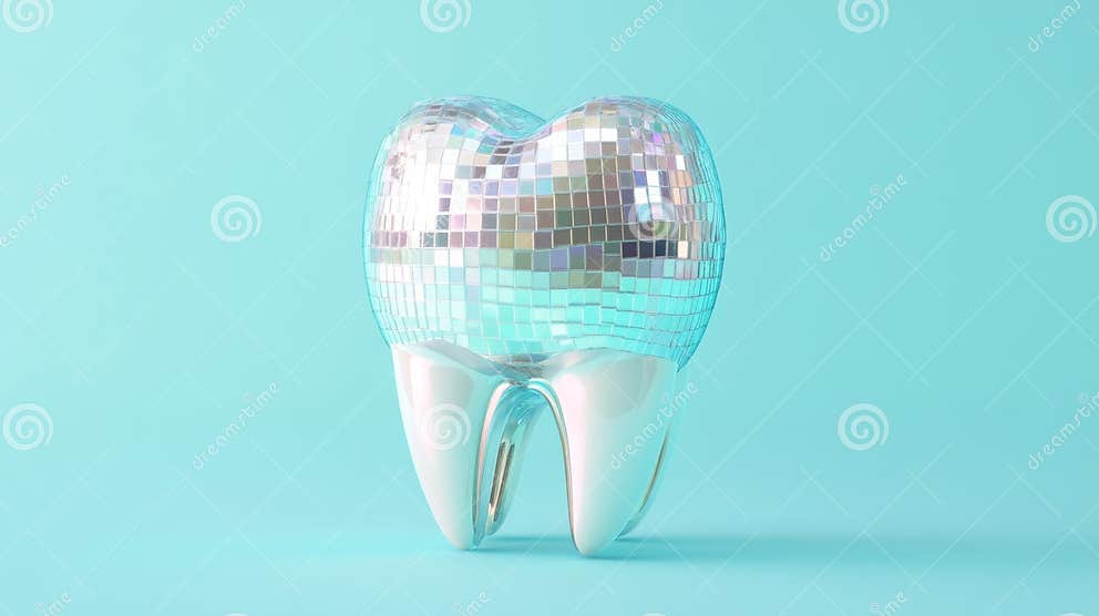Tooth Shaped Disco Ball on Blue Background Stock Photo - Image of ...