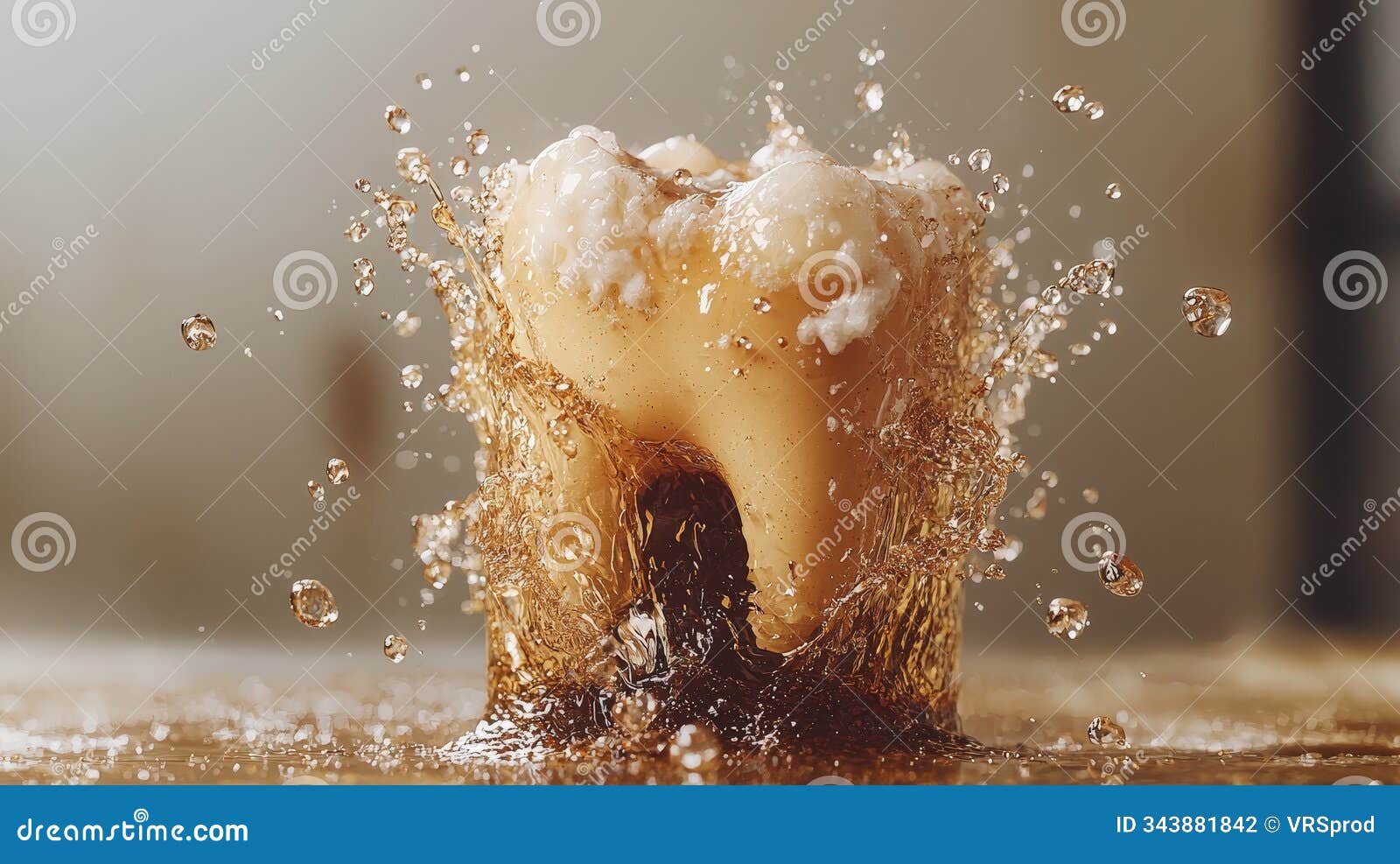 Tooth Splashing in Cola-Like Liquid with Foam Effects Stock Photo ...