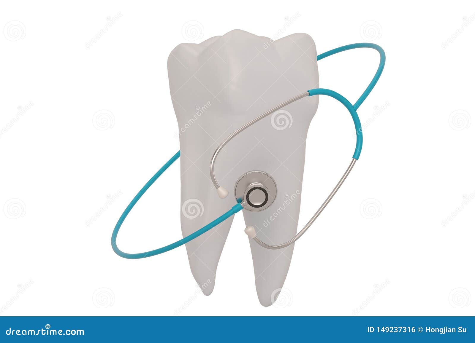 Tooth with Stethoscope Isolated on White Background. 3D Illustration ...