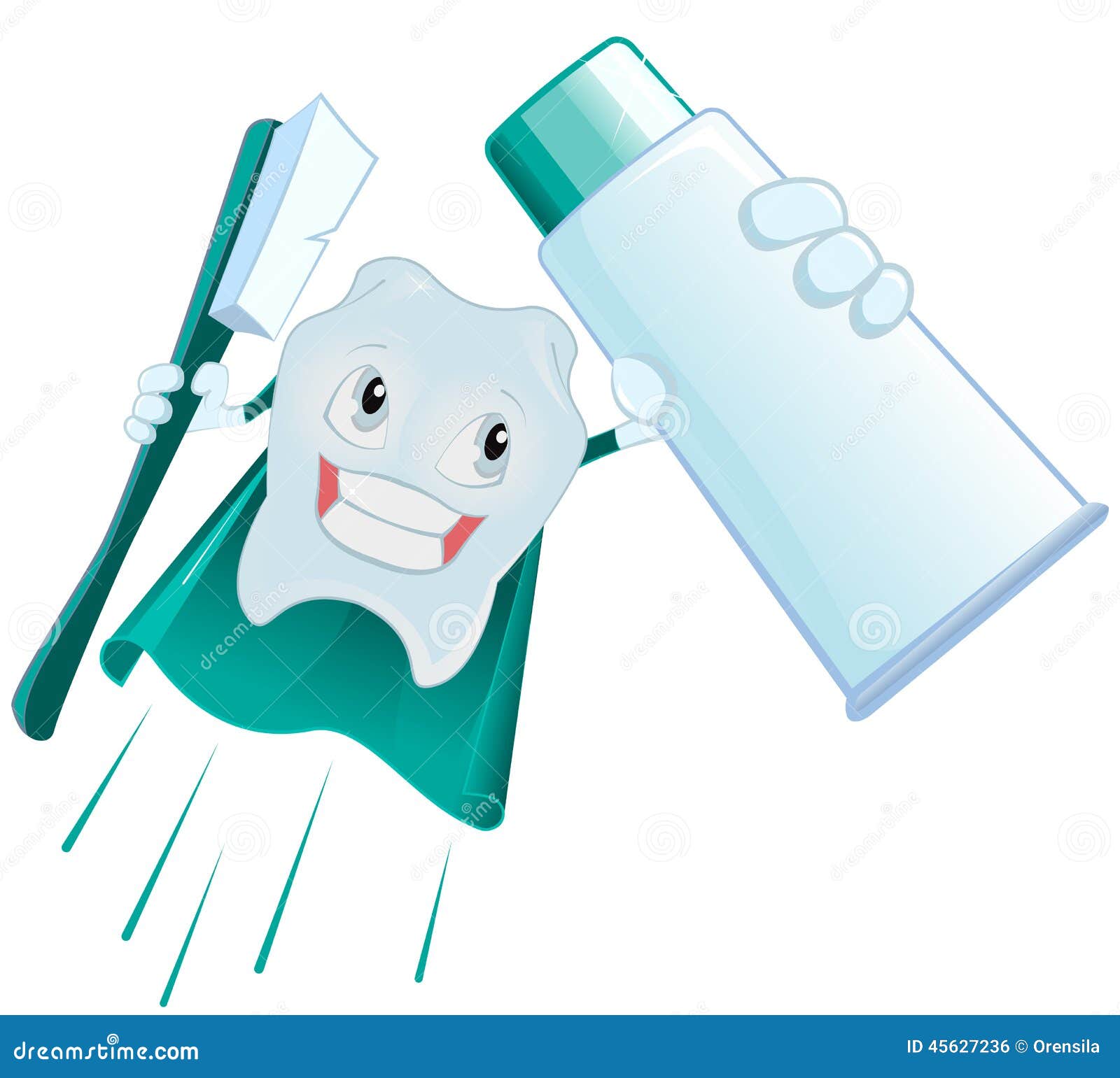 Tooth Superman Holds Toothpaste and Toothbrush Stock Vector ...