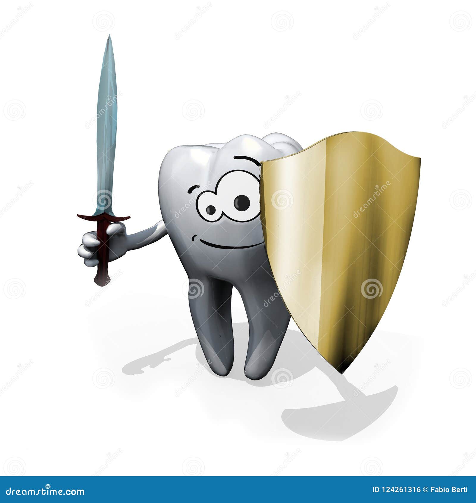 Tooth with Sword and Shield Stock Illustration - Illustration of ...