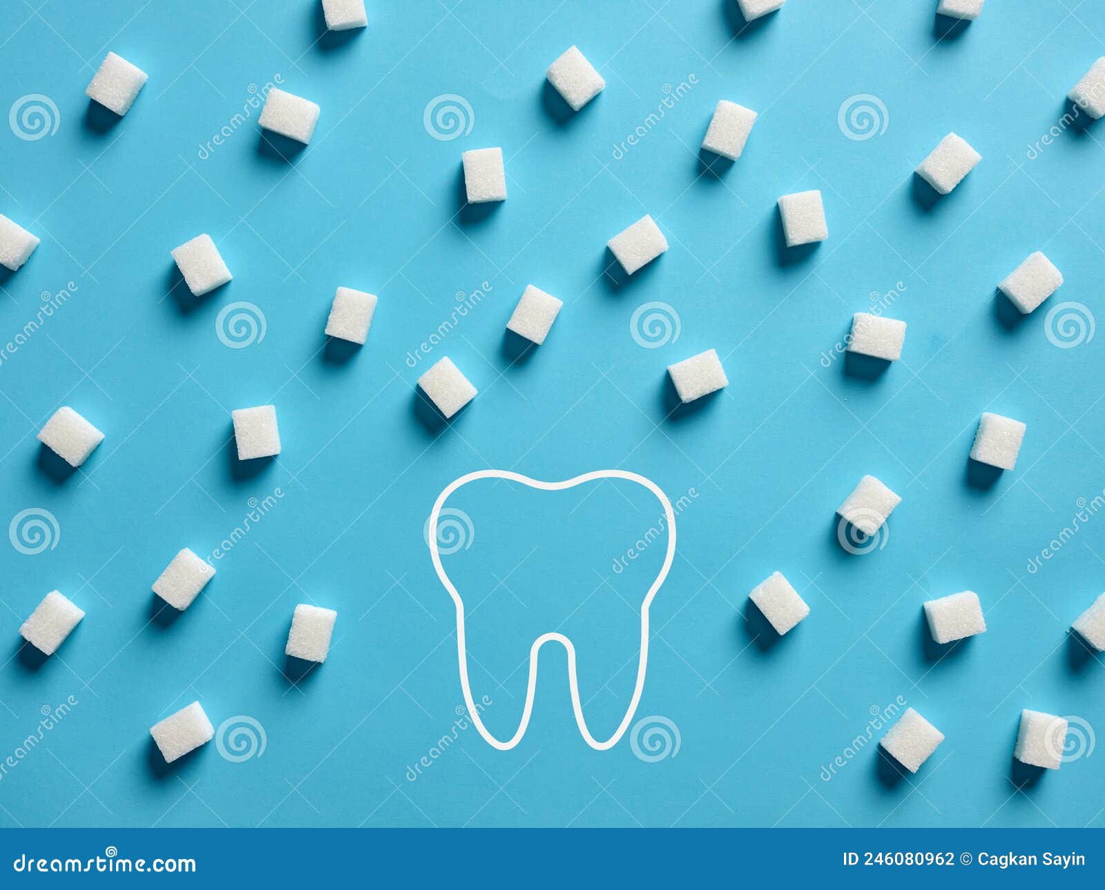 Tooth Symbol with Sugar Cubes Falling Down. Dental Care and Tooth Decay ...