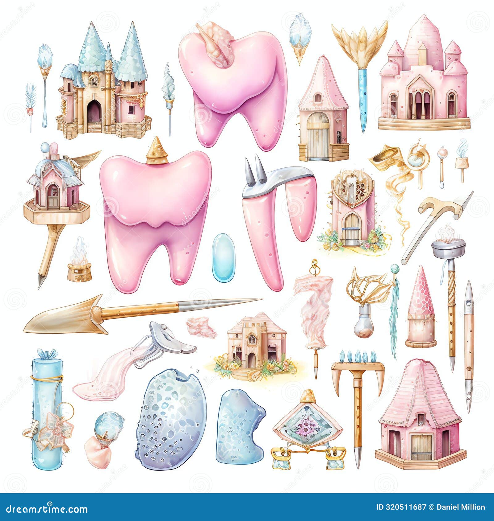Tooth Tinker Tools Toothfairy Fairytale World Watercolor Stock Image ...