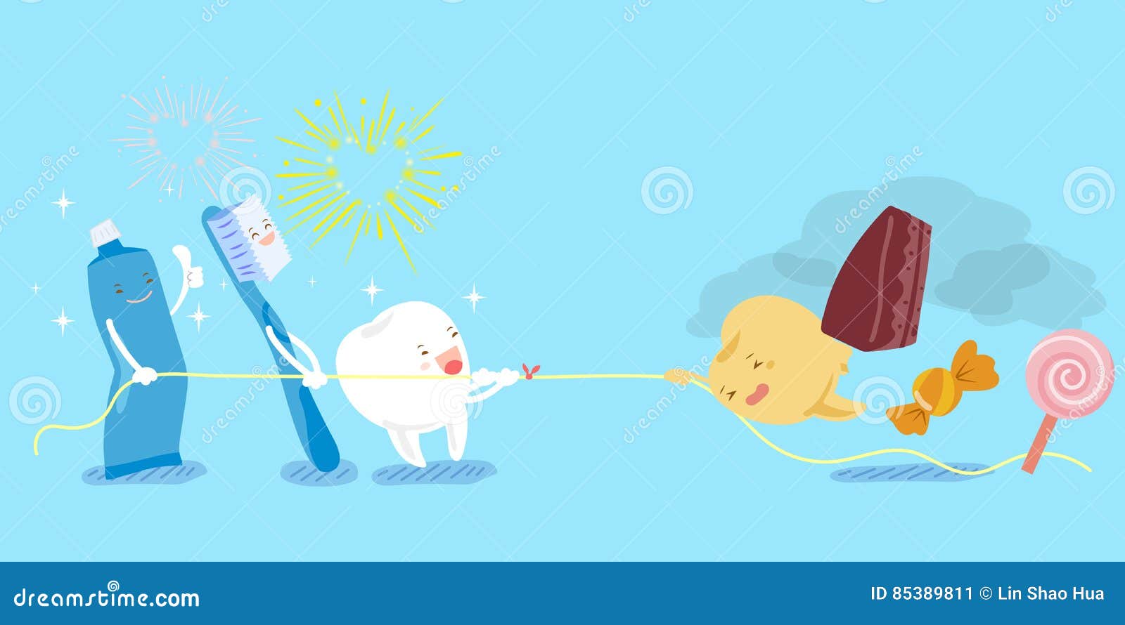 Tooth In The Tug Of War Cartoon Vector | CartoonDealer.com #85389811