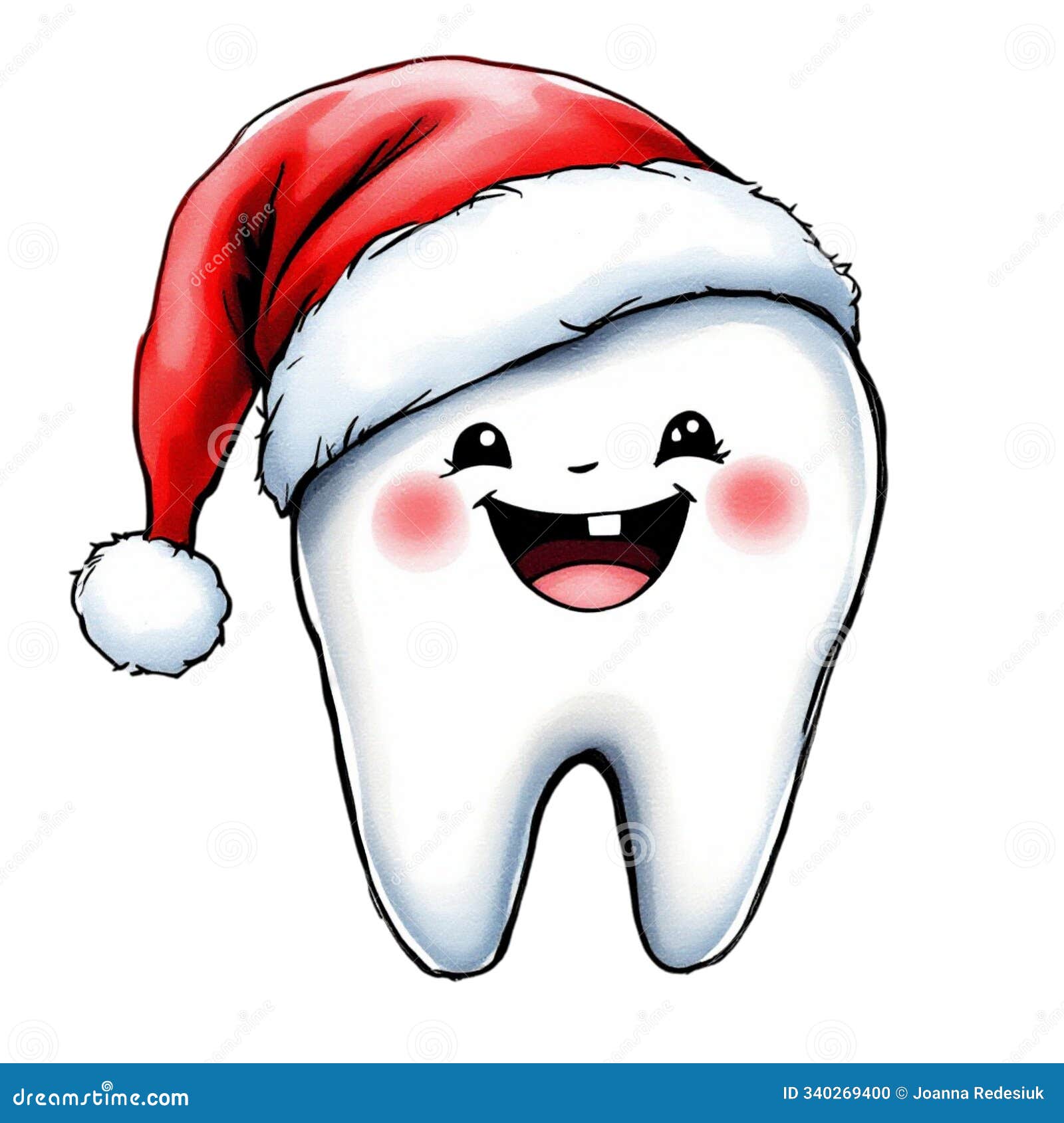Tooth is Wearing a Red and White Santa Hat Stock Photo - Illustration ...