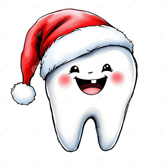 Tooth is Wearing a Red and White Santa Hat Stock Photo - Illustration ...