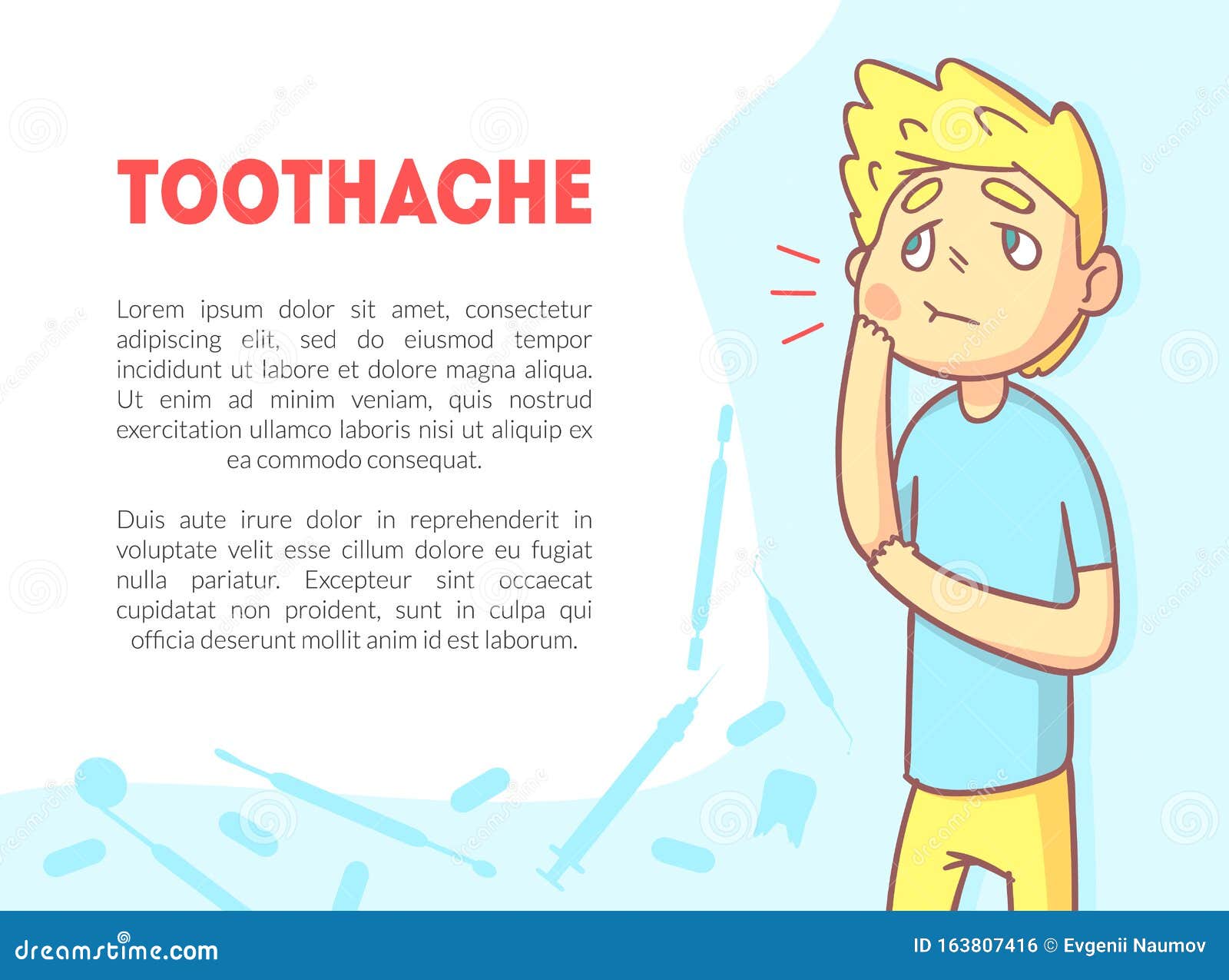 Toothache Banner Template with Space for Text and Cute Boy Suffering ...