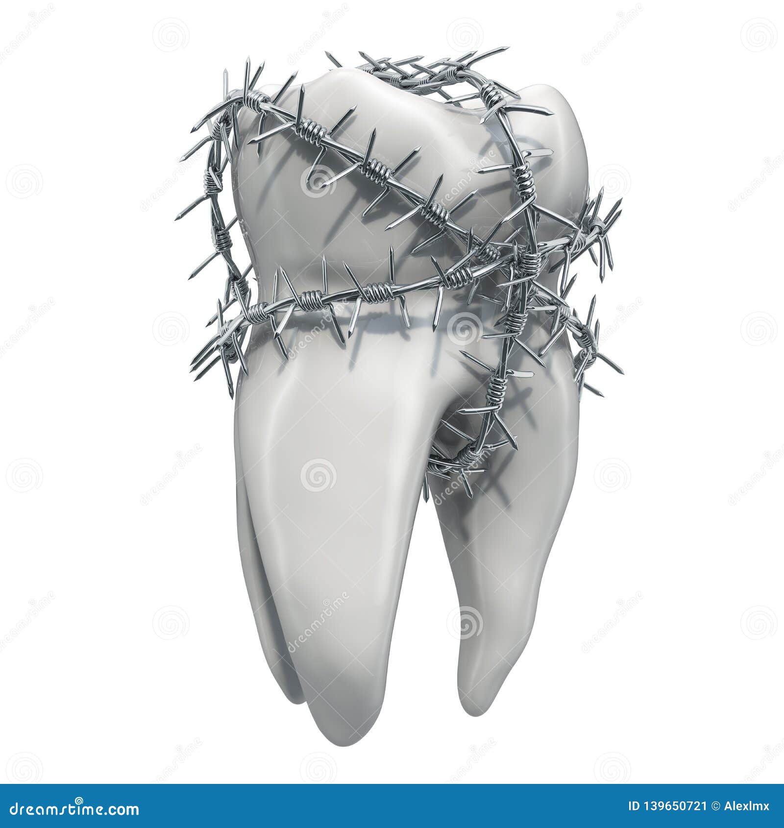 Toothache Concept. Tooth with Barbed Wire, 3D Rendering Stock ...