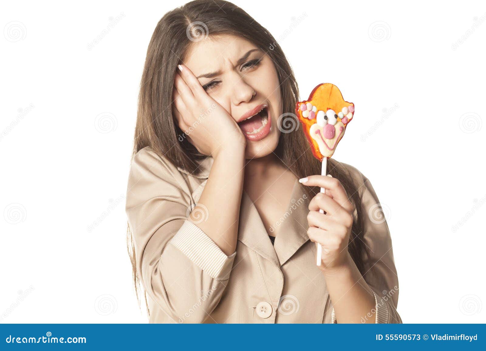 Toothache from lollipop stock image. Image of female - 55590573
