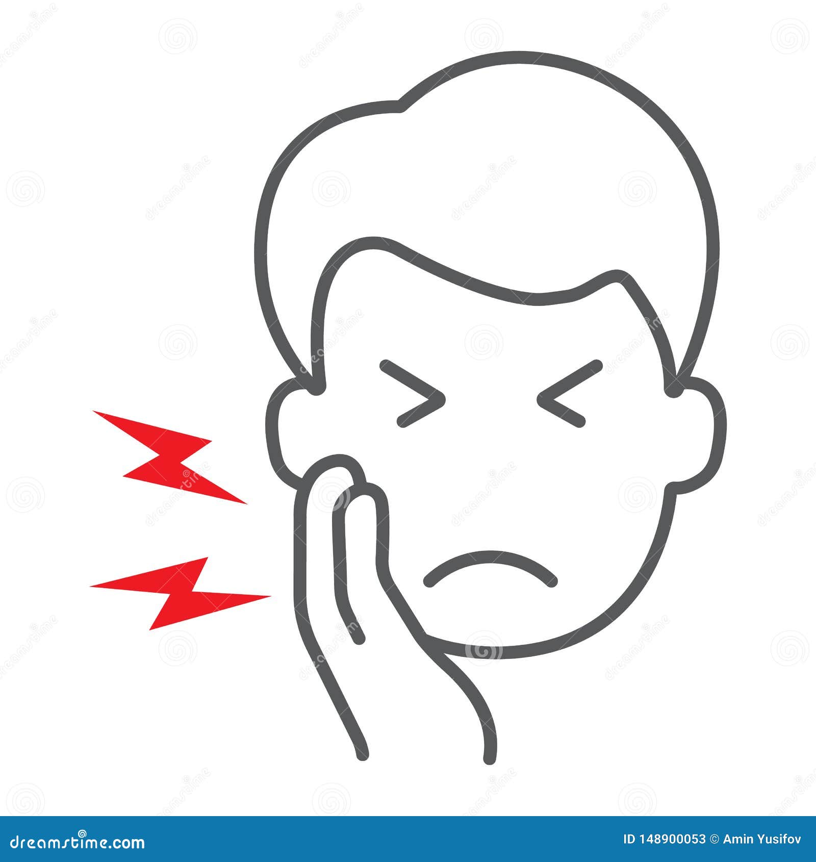 Toothache Thin Line Icon, Body and Pain, Tooth Pain Sign, Vector ...