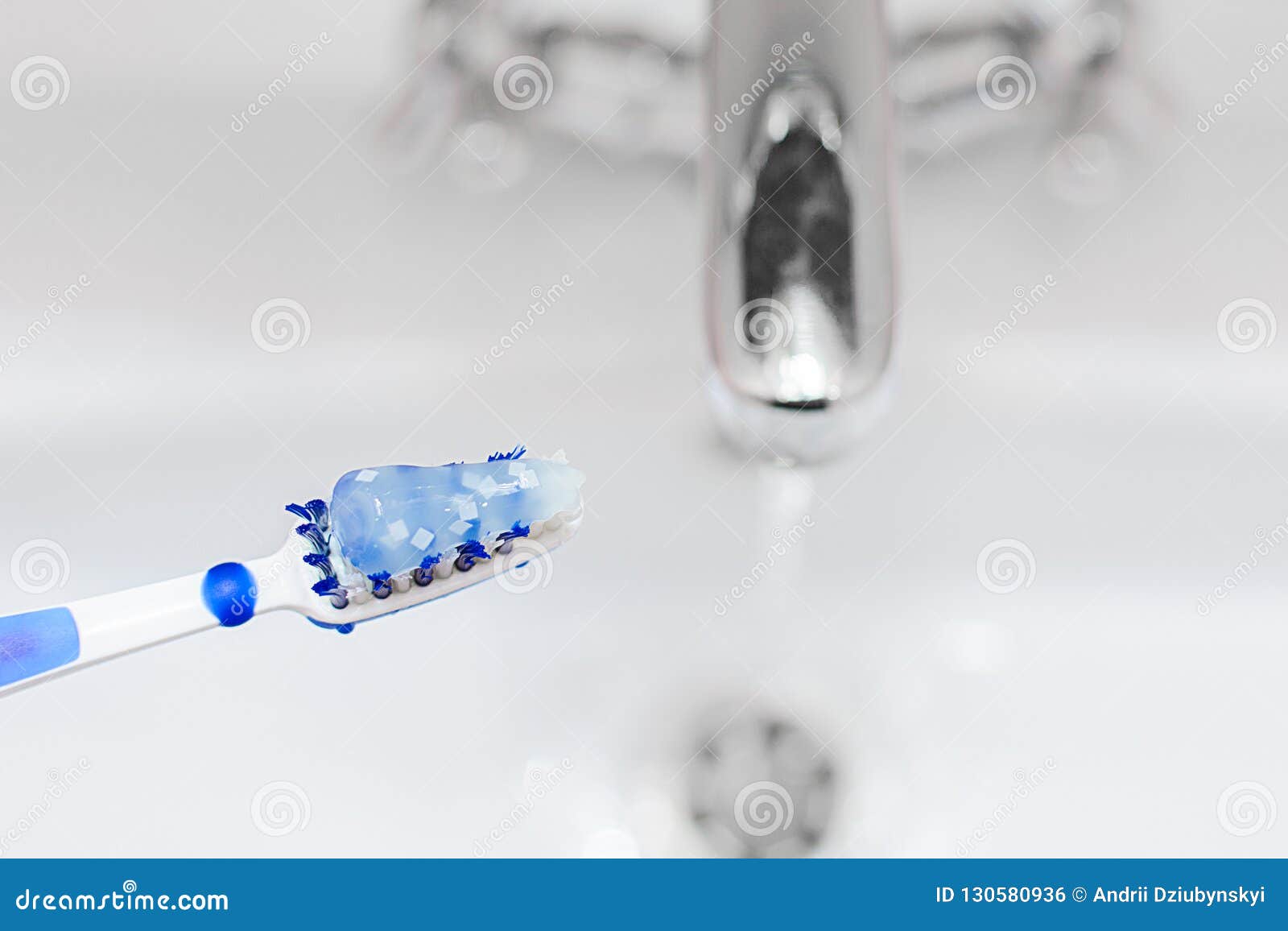 Toothbrush Blue and White with a Toothpaste Stock Photo - Image of drop ...