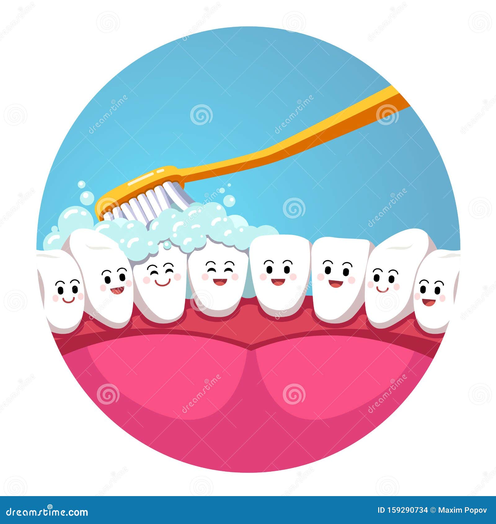 Toothbrush Brushing Teeth In Mouth, Inside View Vector Illustration ...