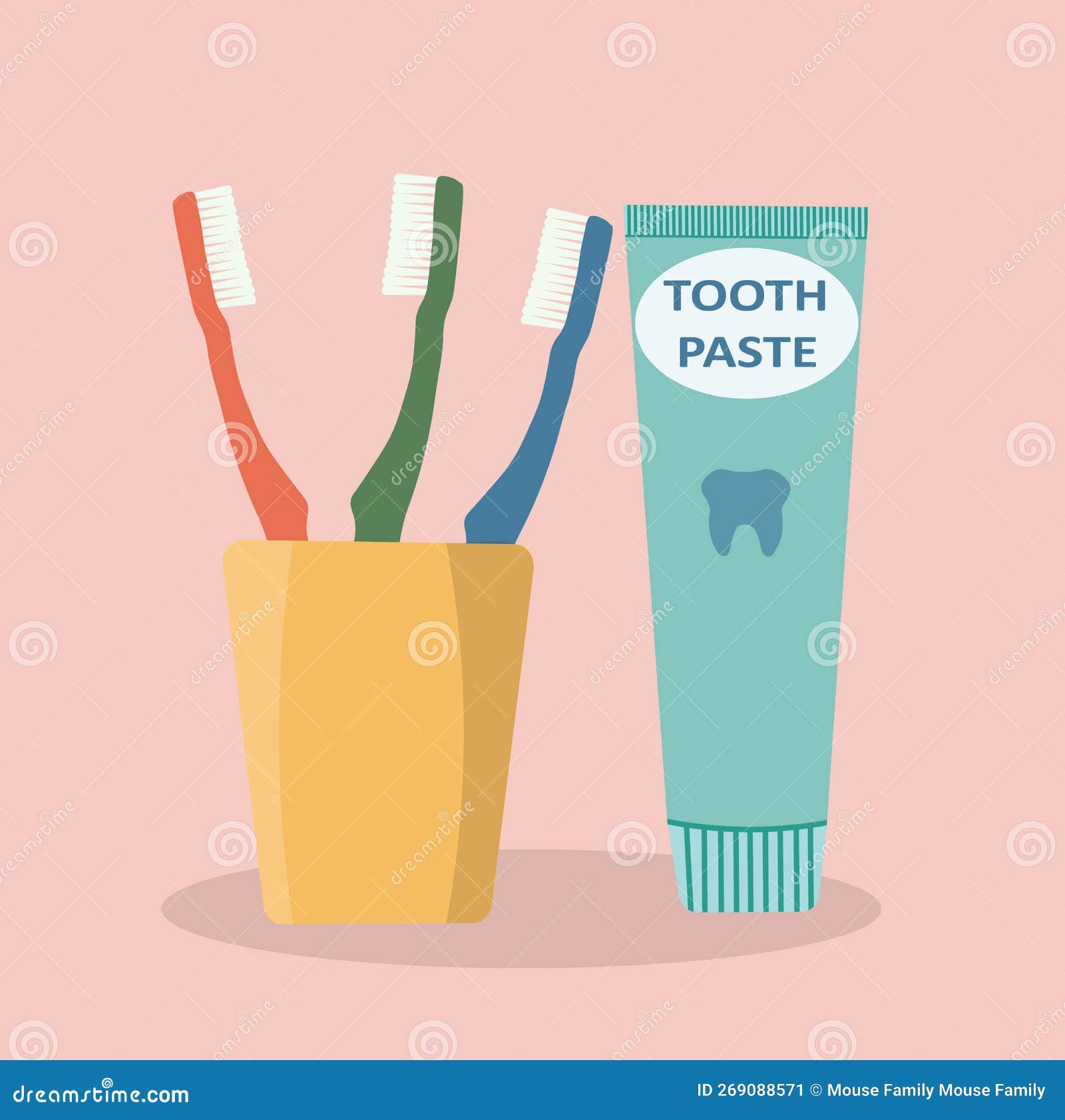 Toothbrush in a Glass with Toothpaste on Pink Background Flat ...
