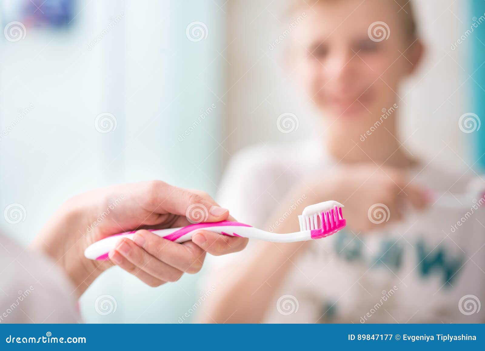 Toothbrush in the hand stock image. Image of child, bathroom - 89847177