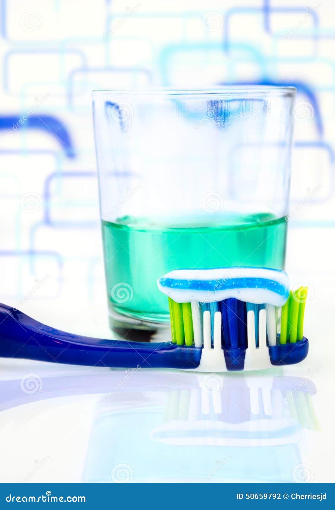 Toothbrush, Mouthwash in a Glass Stock Photo - Image of hygiene, fluid ...