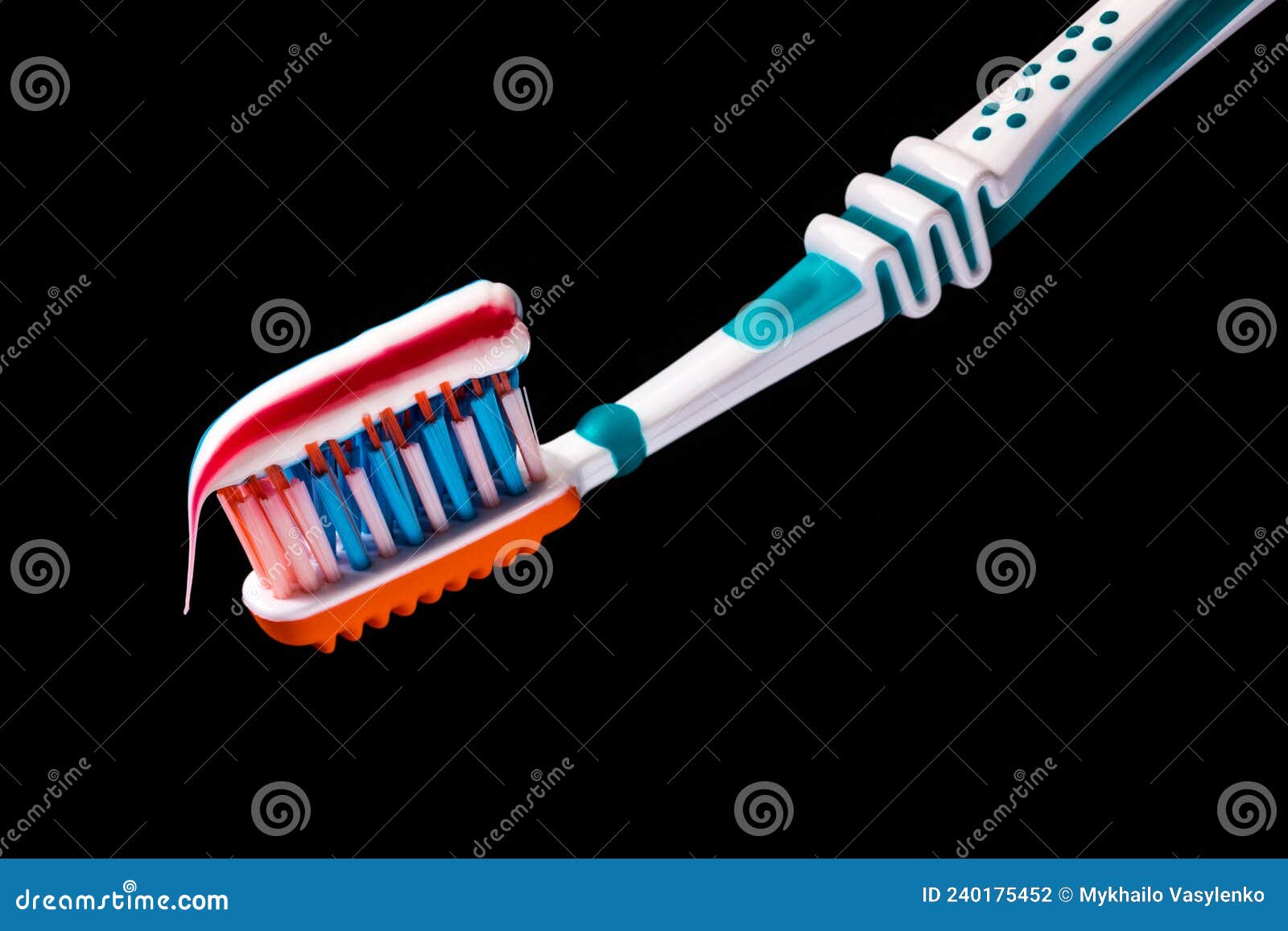 Toothbrush with Multicolored Toothpaste on it Isolated on Black ...