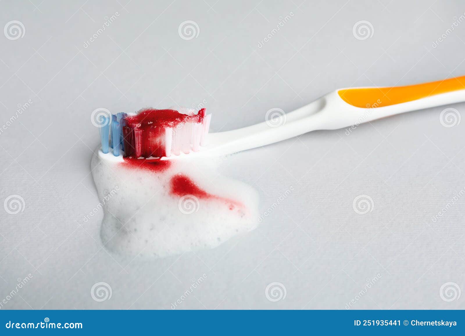 Toothbrush With Blood Closeup. A Woman Discovered Bleeding Gums While ...