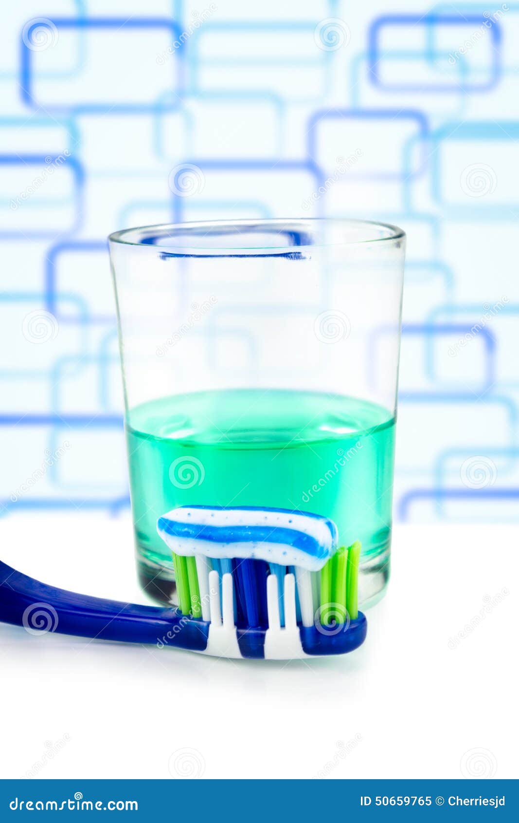 Toothbrush with Paste and Mouthwash on Glass Stock Image - Image of ...