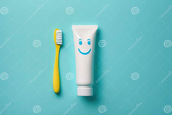 Toothbrush and Paste with a Smiley Face on a Blue Background ...