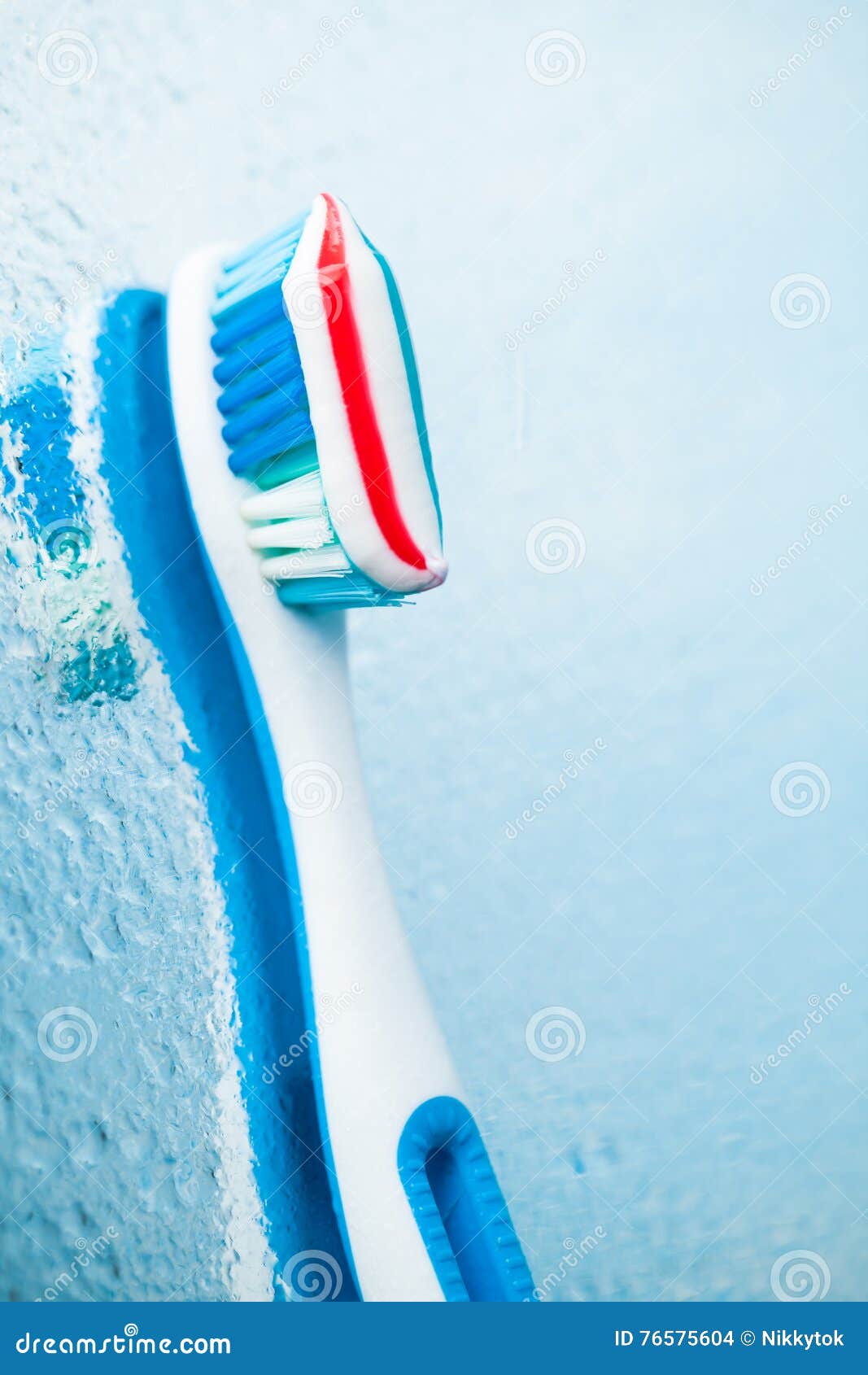 Toothbrush with Red Stripe Toothpaste Stock Photo - Image of macro ...