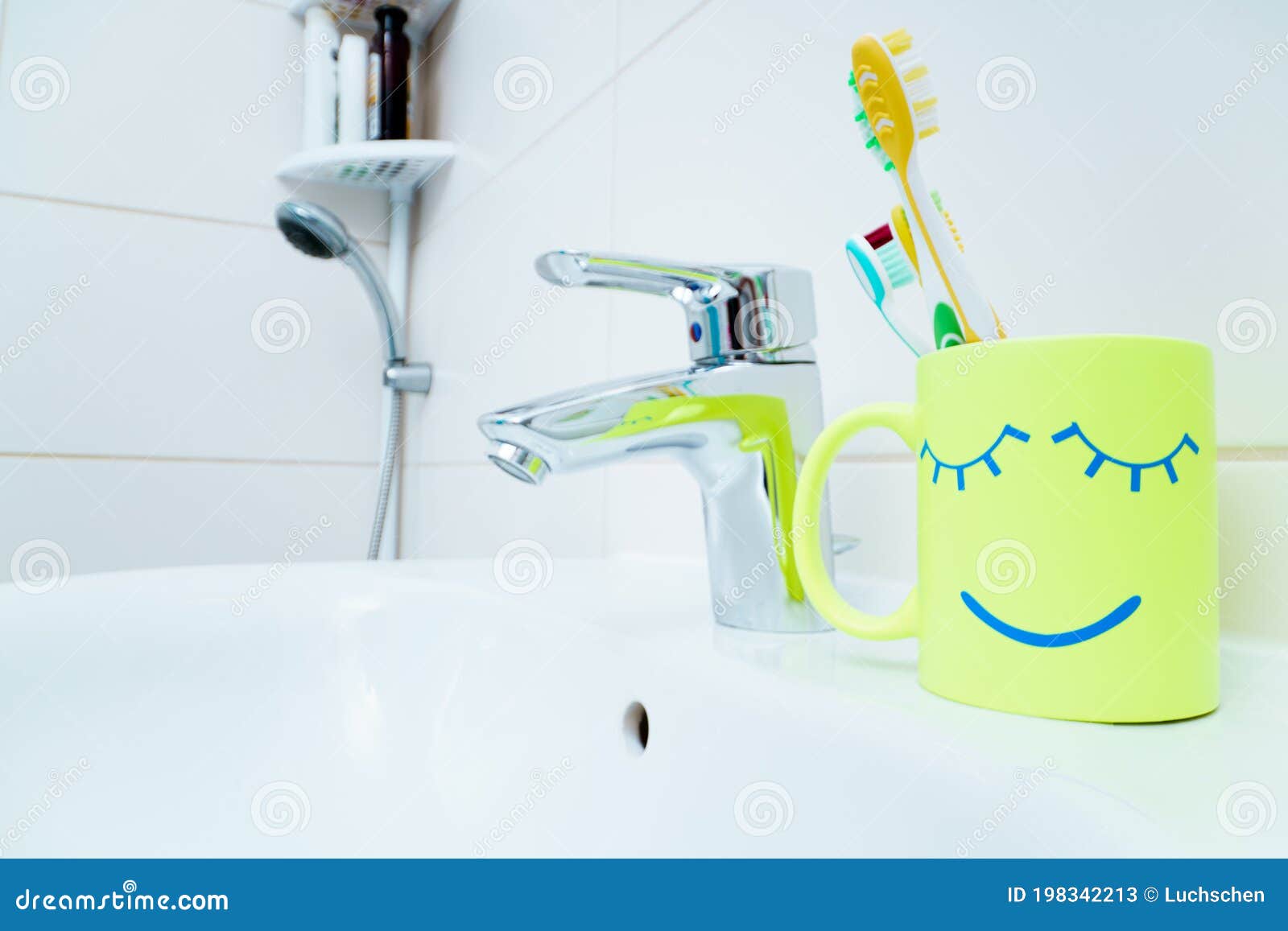 Toothbrush on the Sink in the Bathroom Stock Image - Image of healthy ...