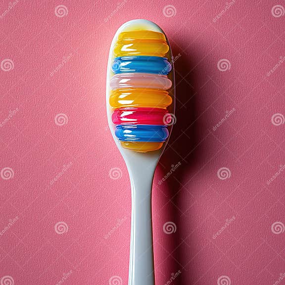 Toothbrush with Striped Multicolored Toothpaste on a Pink Backdrop ...