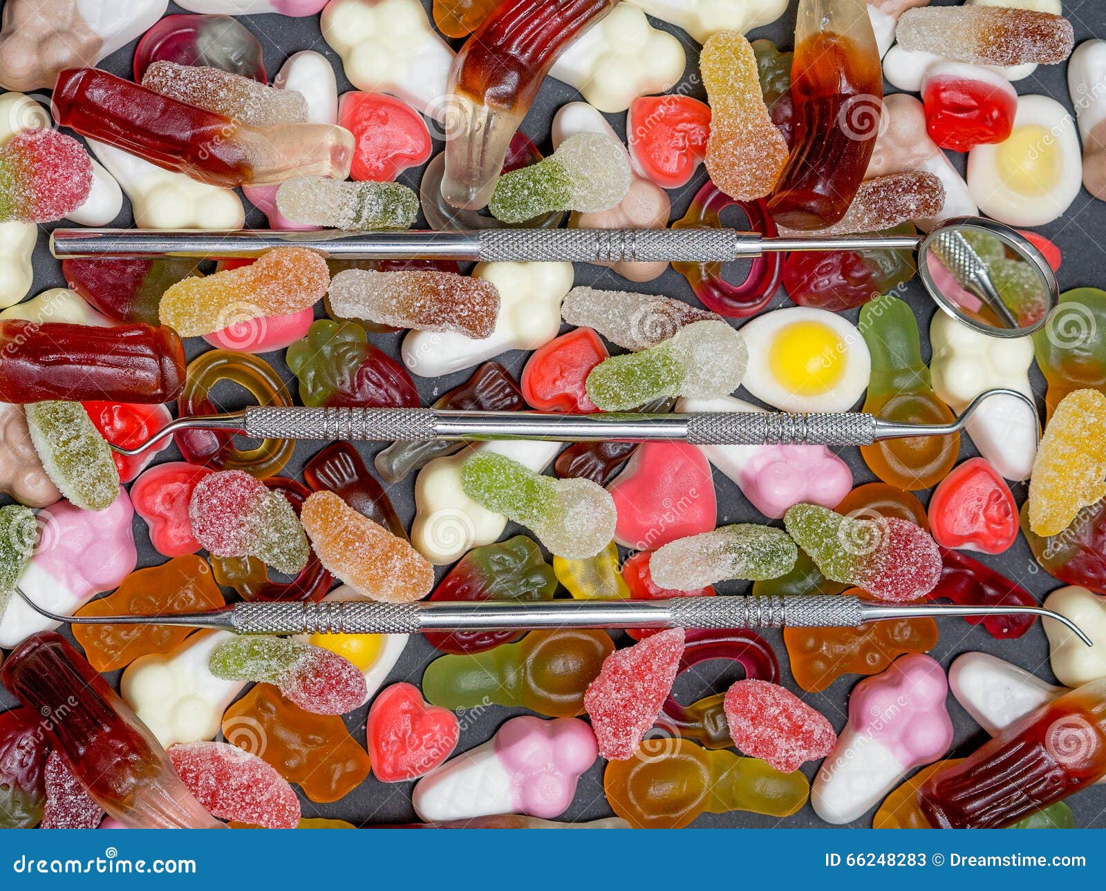 Toothbrush and sweets. stock image. Image of tools, consequences - 66248283