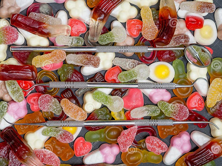 Toothbrush and sweets. stock image. Image of tools, consequences - 66248283