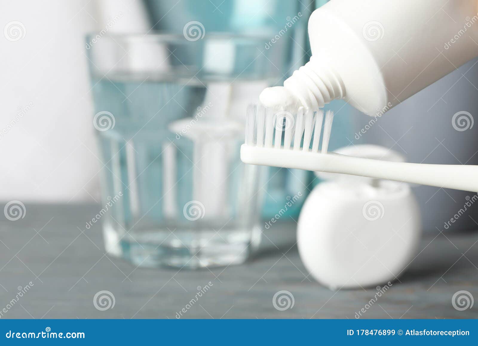 Toothbrush with Toothpaste on Background with Dental Care Tools Stock ...
