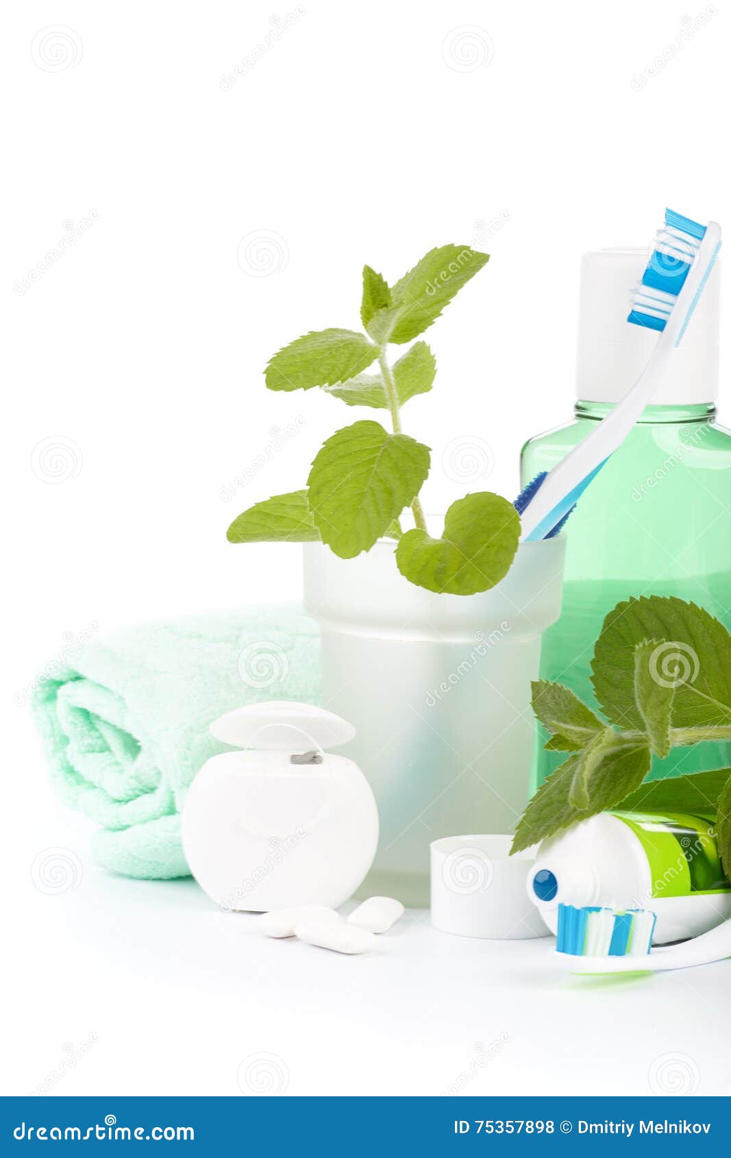 Toothbrush with Toothpaste and Fresh Leaves of Mint Stock Photo - Image ...