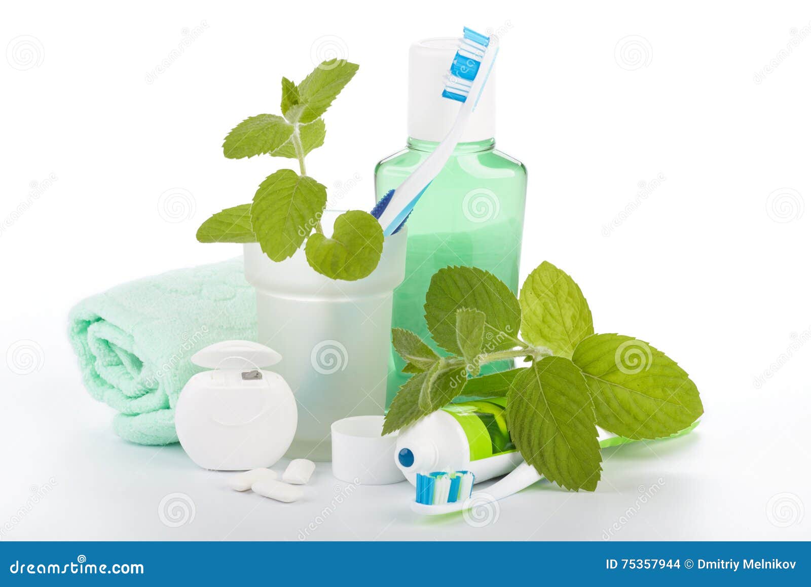 Toothbrush with Toothpaste and Fresh Leaves of Mint Stock Photo - Image ...