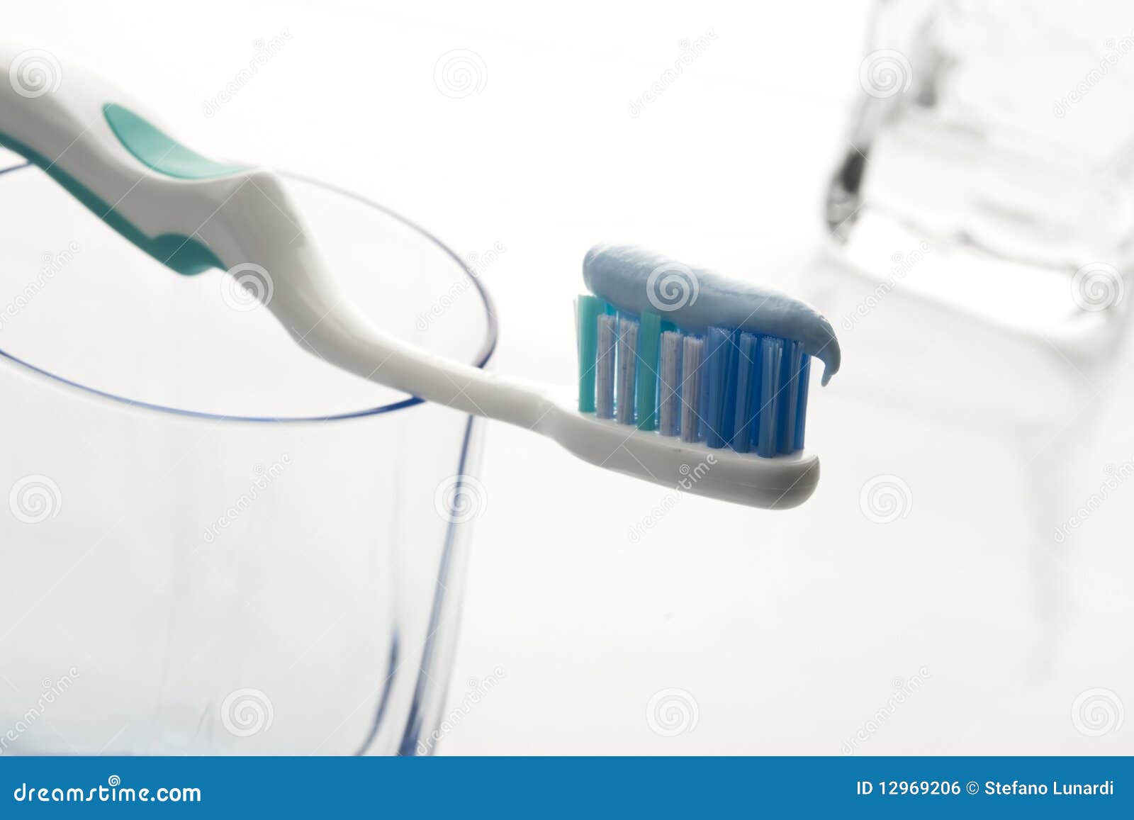 Toothbrush with Toothpaste with Glass Stock Photo - Image of horizontal ...