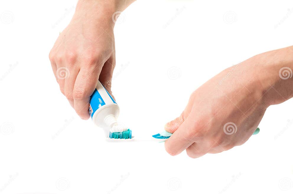 Toothbrush with Toothpaste in the Hand Stock Photo - Image of hairy ...