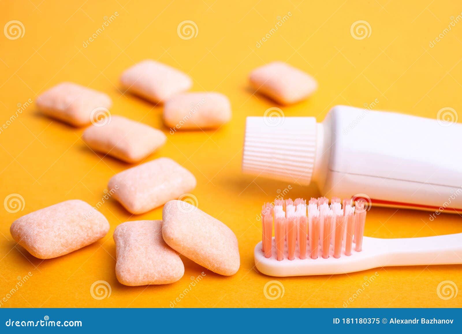 Toothbrush with Toothpaste and Pads of Chewing Gum Stock Image - Image ...