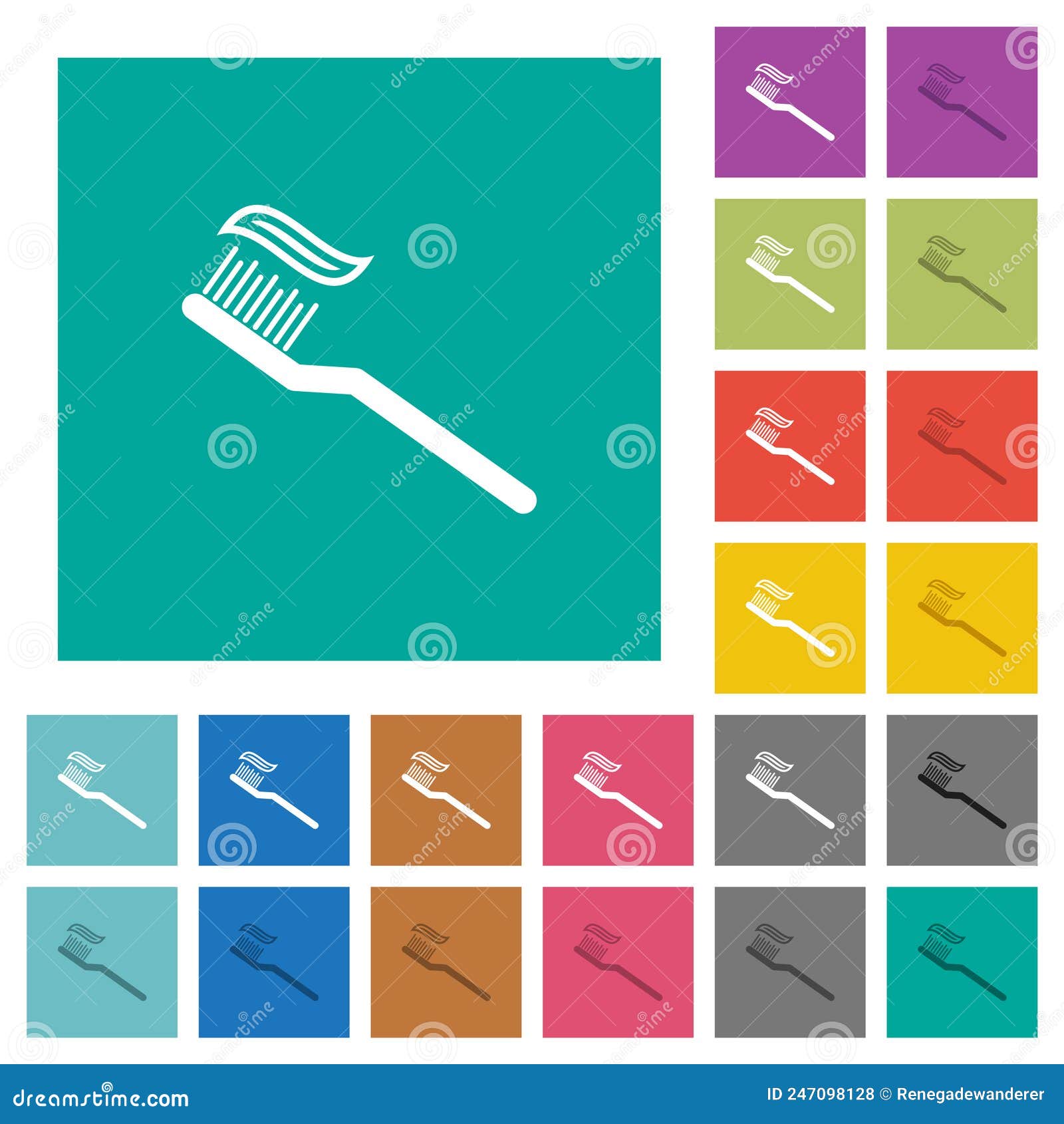 Toothbrush with Toothpaste Square Flat Multi Colored Icons Stock Vector ...