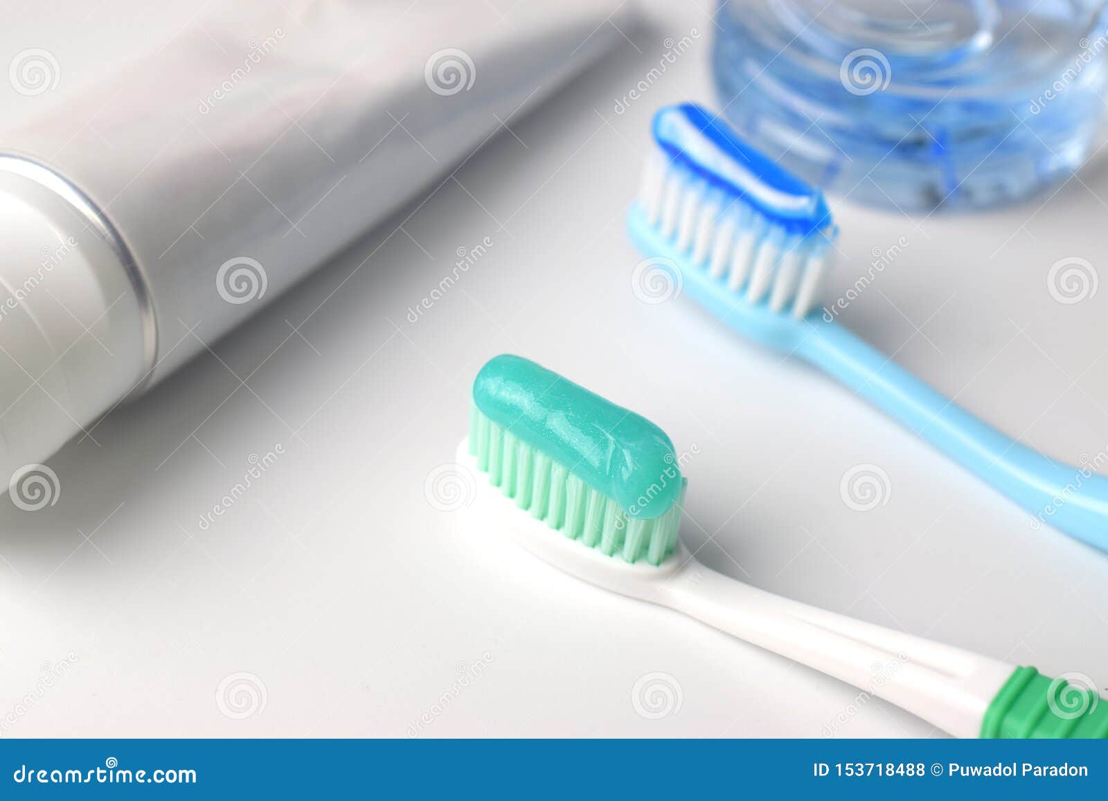 Toothbrush and Toothpaste on White Table Stock Photo - Image of ...